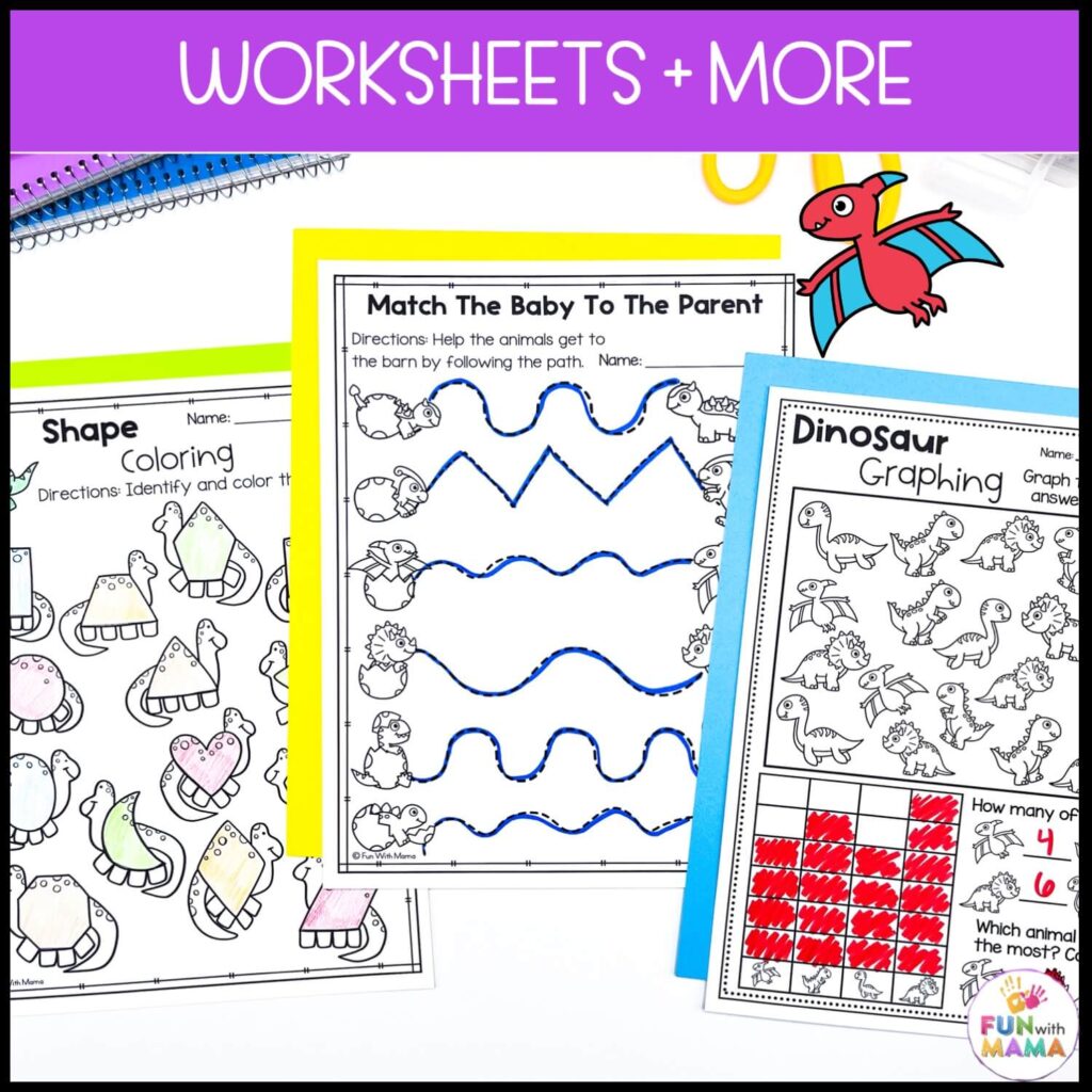 Dinosaur Centers, Activities + Worksheets - Fun with Mama Shop