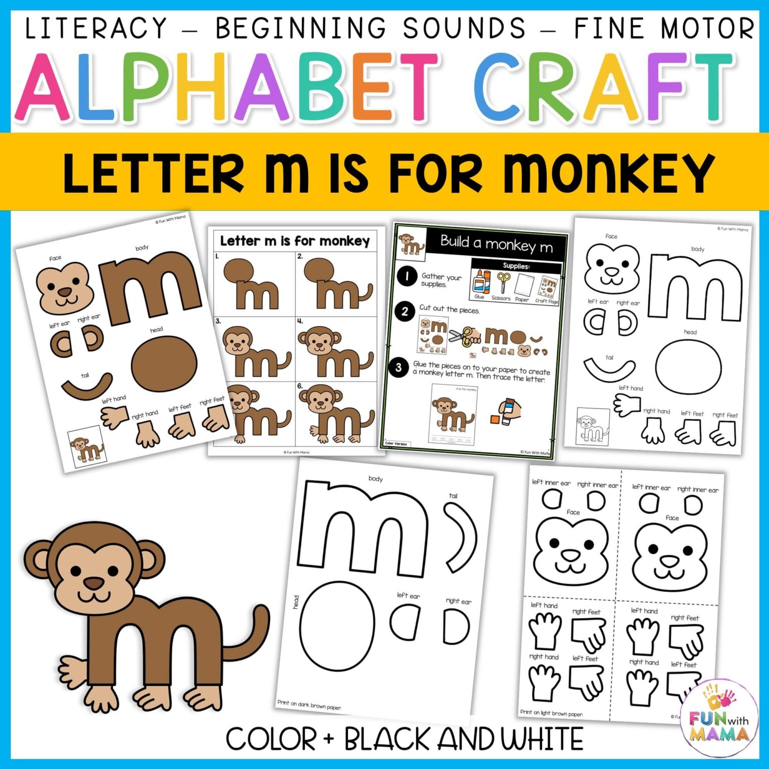 Letter M Craft - Lowercase Monkey - Fun with Mama Shop