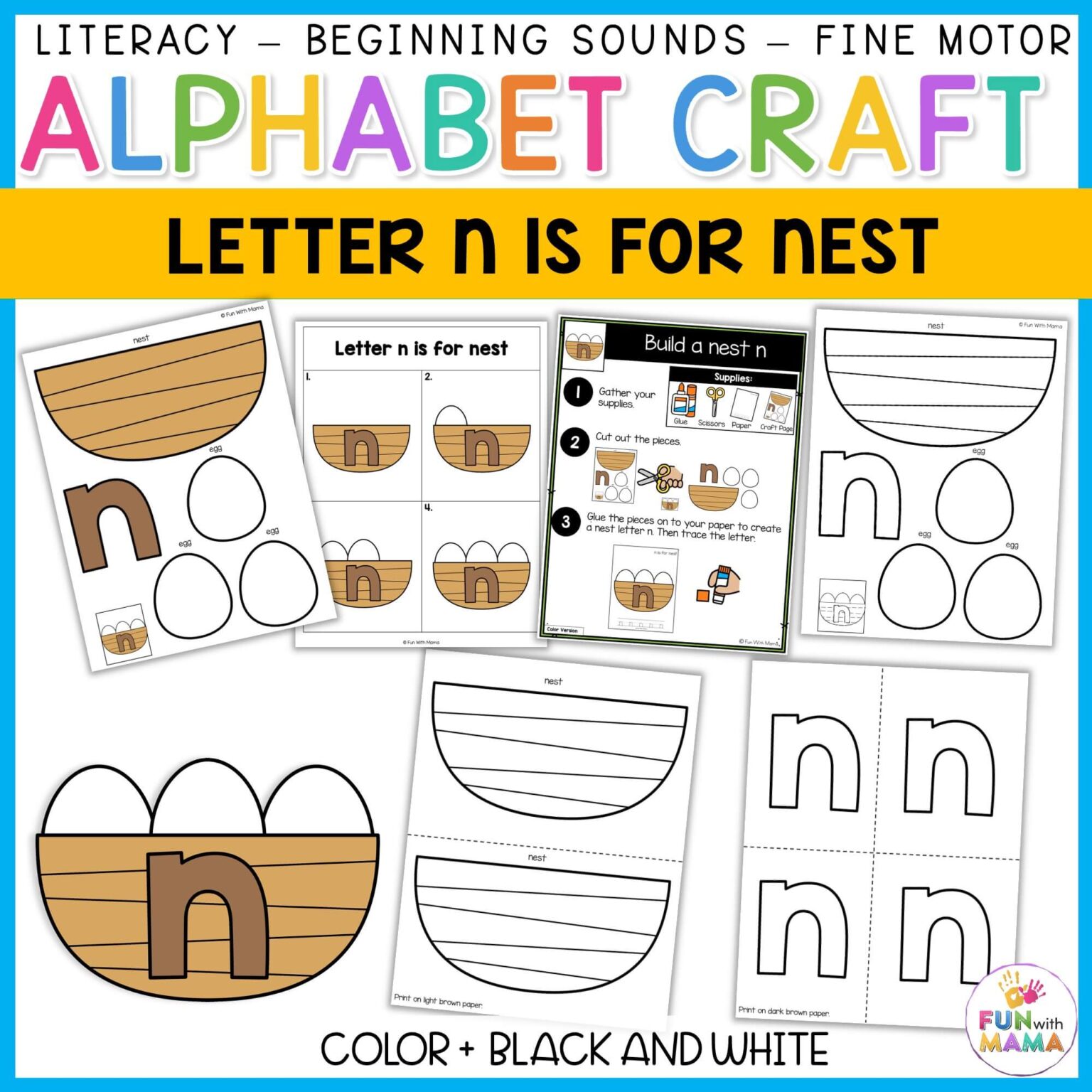 Letter N Craft - Lowercase Nest - Fun with Mama Shop