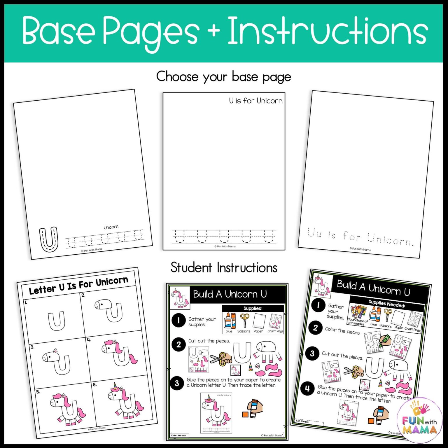 Letter U Craft Uppercase Unicorn - Fun with Mama Shop