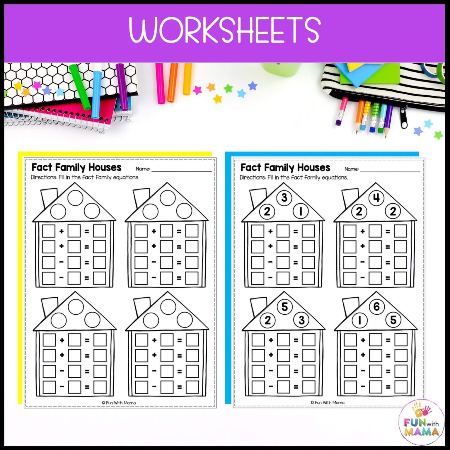 Fact Families Addition And Subtraction Mats, Fact Family House ...