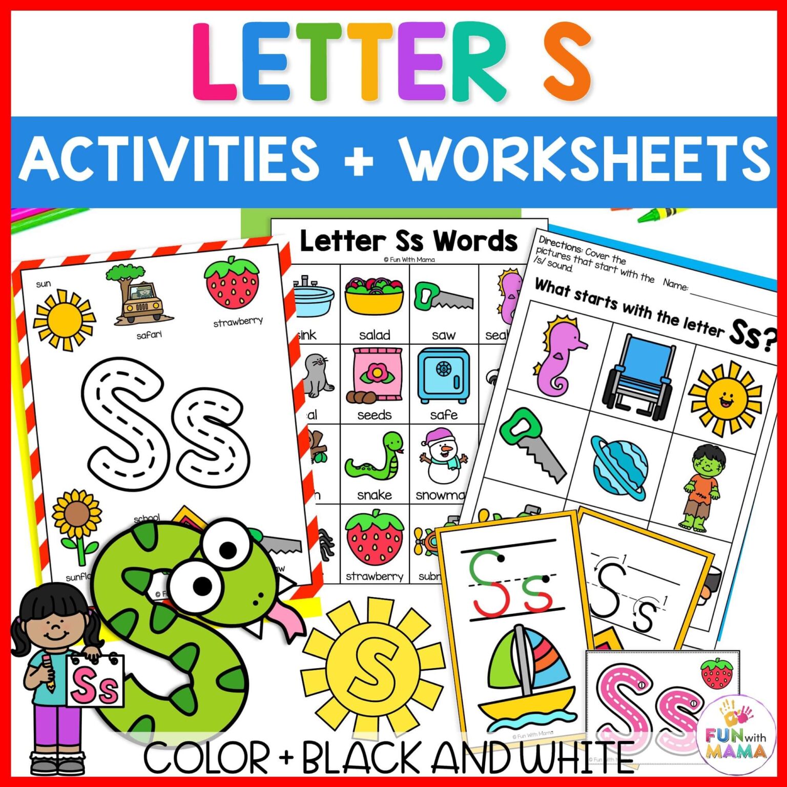 Letter S Activities + Worksheets Pack - Fun with Mama Shop