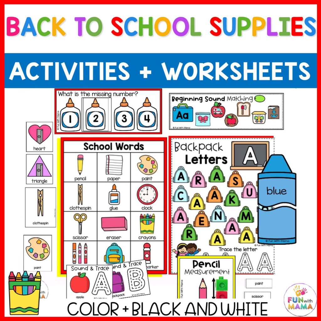 Back To School Supplies Activities Pack - Fun with Mama Shop