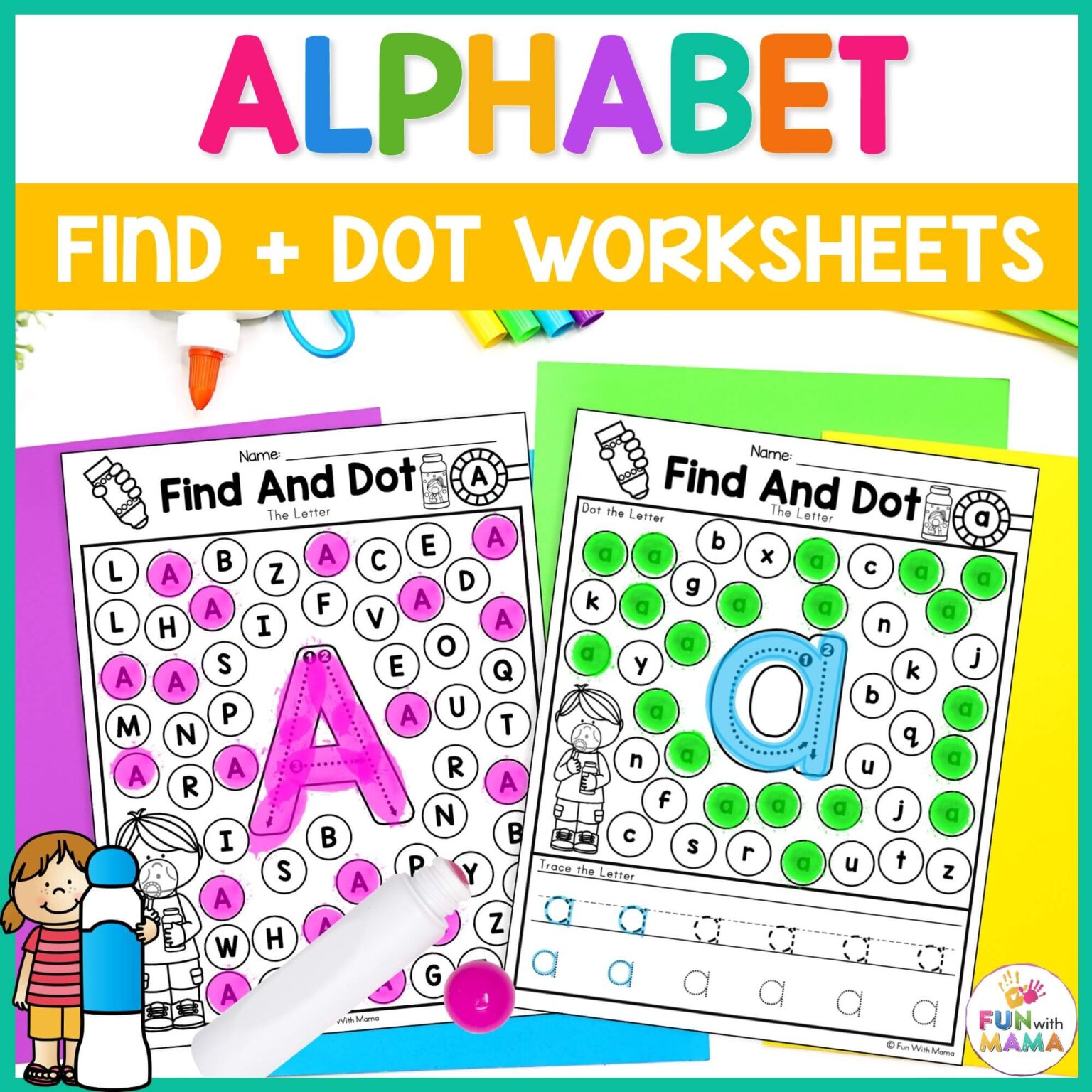 Alphabet Find + Dot Worksheets - Fun with Mama Shop