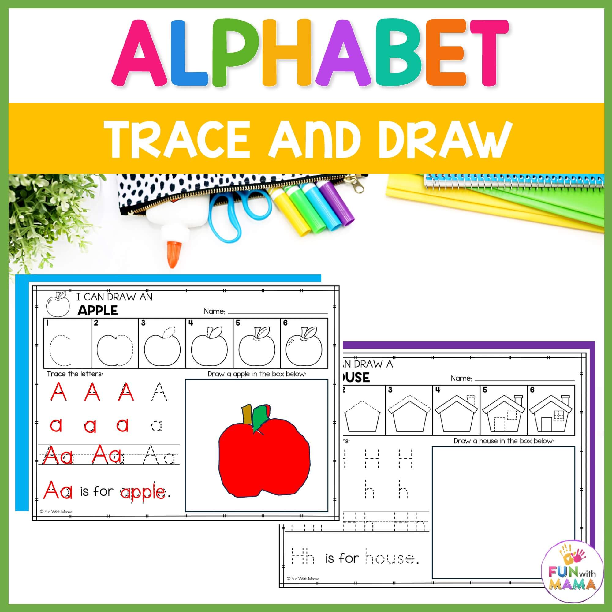Alphabet Trace And Draw Worksheets - Fun with Mama Shop