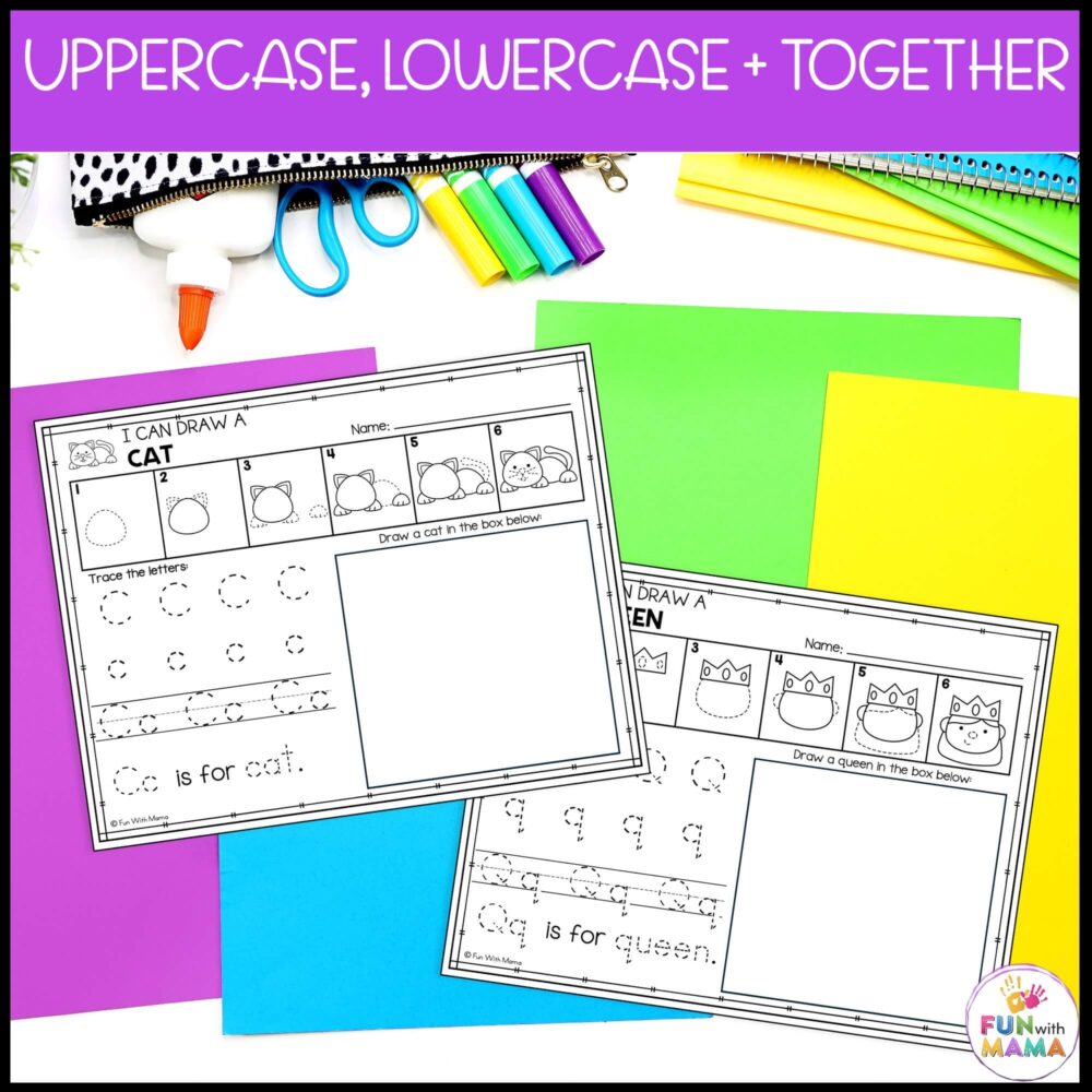 Alphabet Trace And Draw Worksheets - Fun with Mama Shop