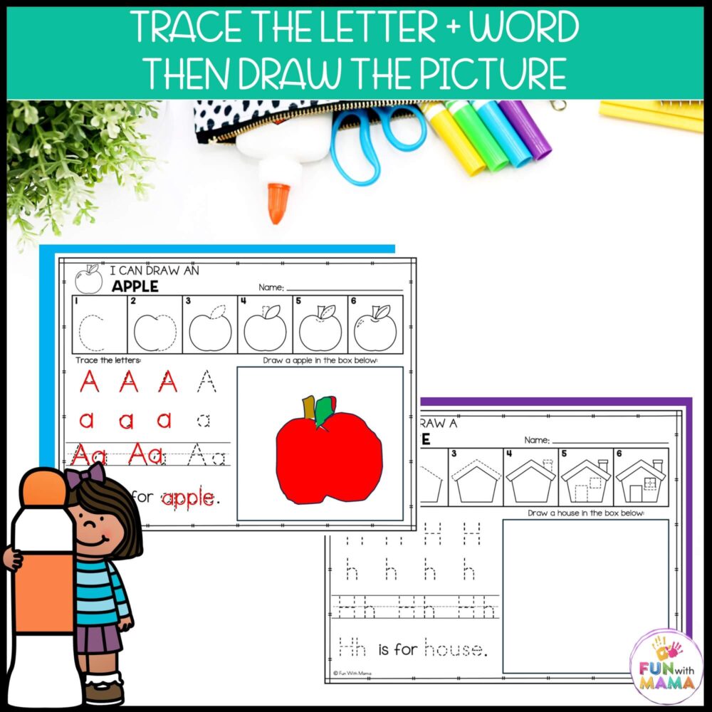 Alphabet Trace And Draw Worksheets - Fun with Mama Shop
