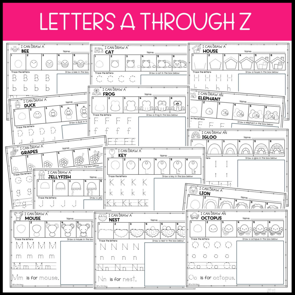 Alphabet Trace And Draw Worksheets - Fun with Mama Shop