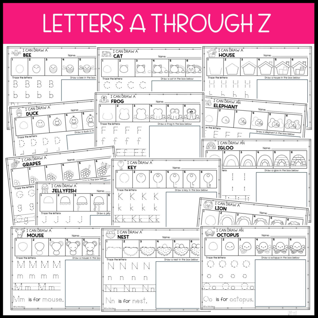Alphabet Trace And Draw Worksheets - Fun with Mama Shop