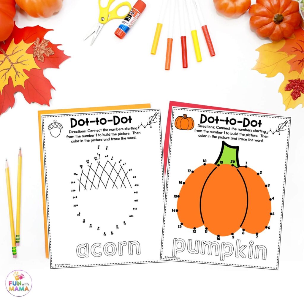 Fall Dot To Dot Worksheets - Fun with Mama Shop