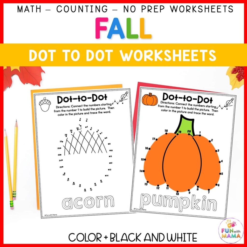 Fall Dot To Dot Worksheets - Fun with Mama Shop