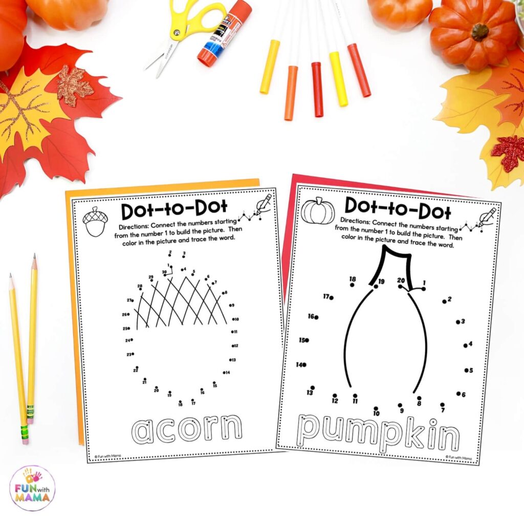 Fall Dot To Dot Worksheets - Fun with Mama Shop