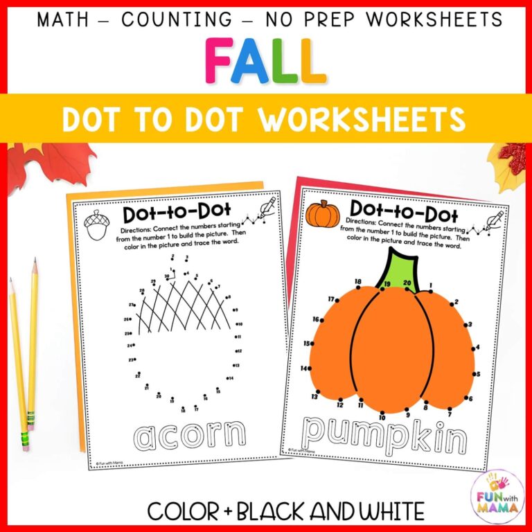 Fall Dot To Dot Worksheets - Fun with Mama Shop